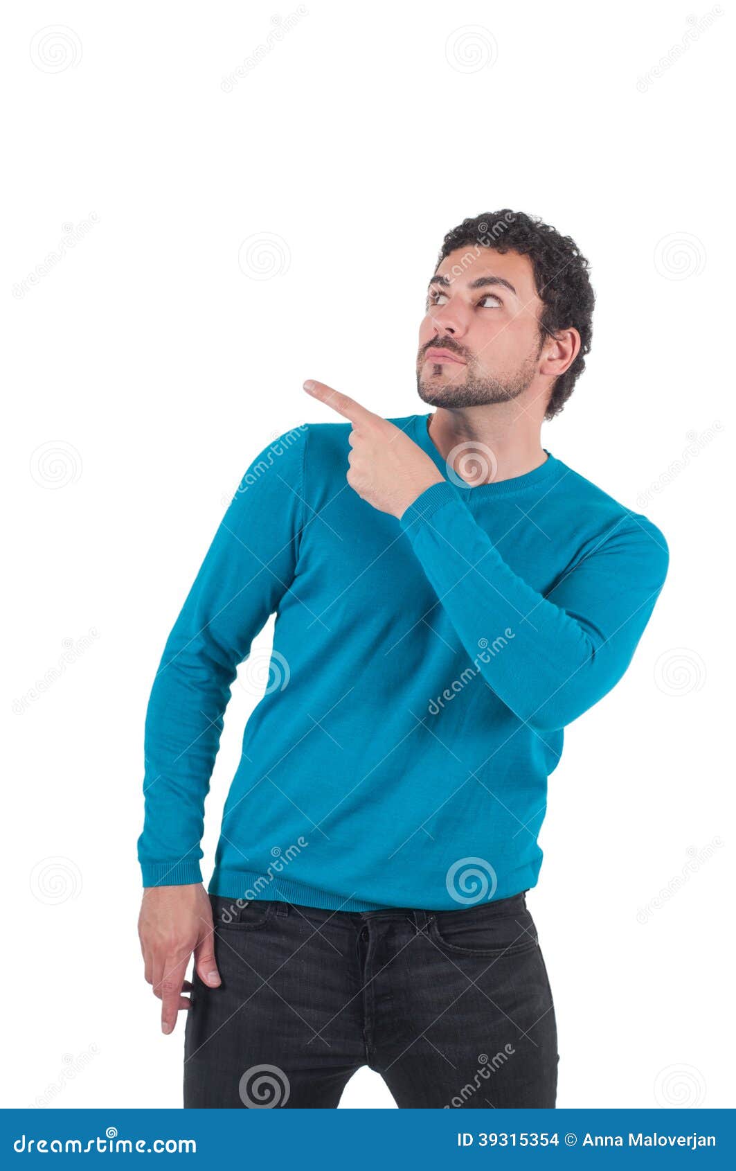 Guy in Blue Pointing To Somewhere Stock Photo - Image of finger ...