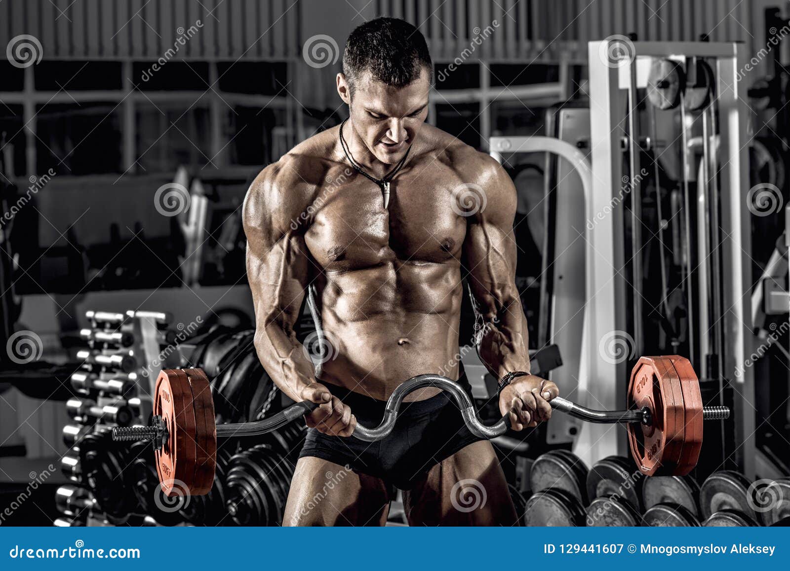 Guy Bodybuilder with Barbell Stock Image - Image of exercising, perform ...