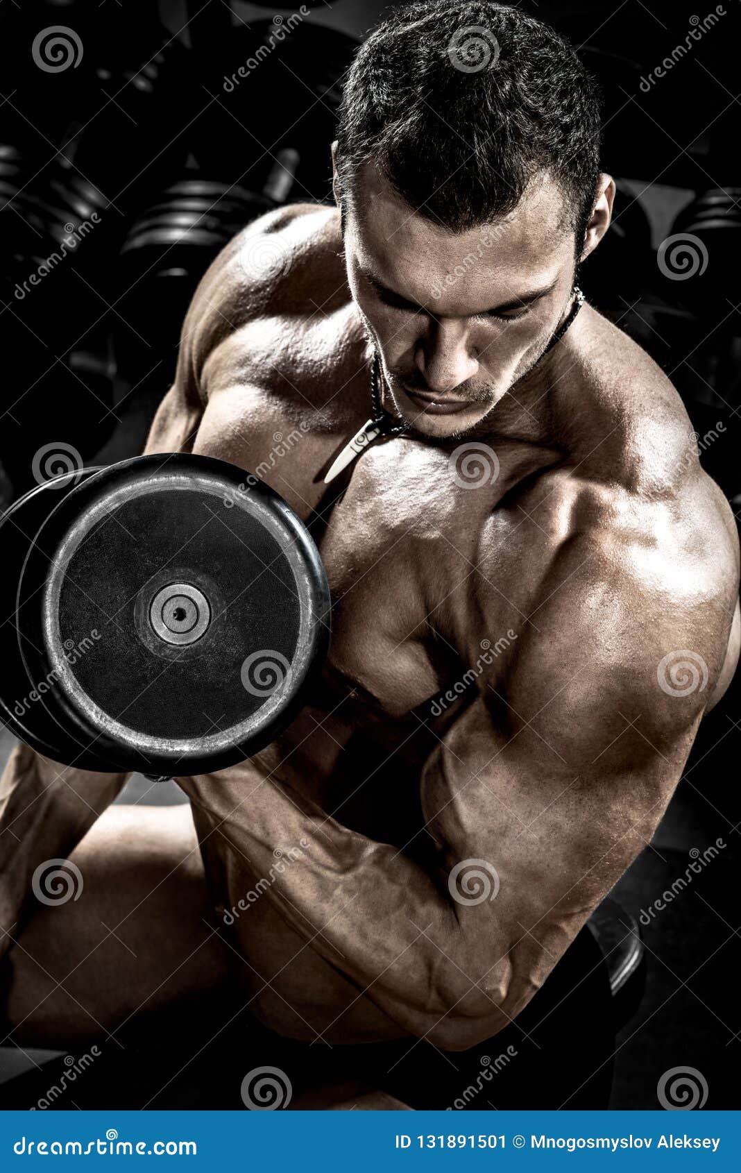 Guy Bodybuilder with Dumbbell Stock Image - Image of athletics ...