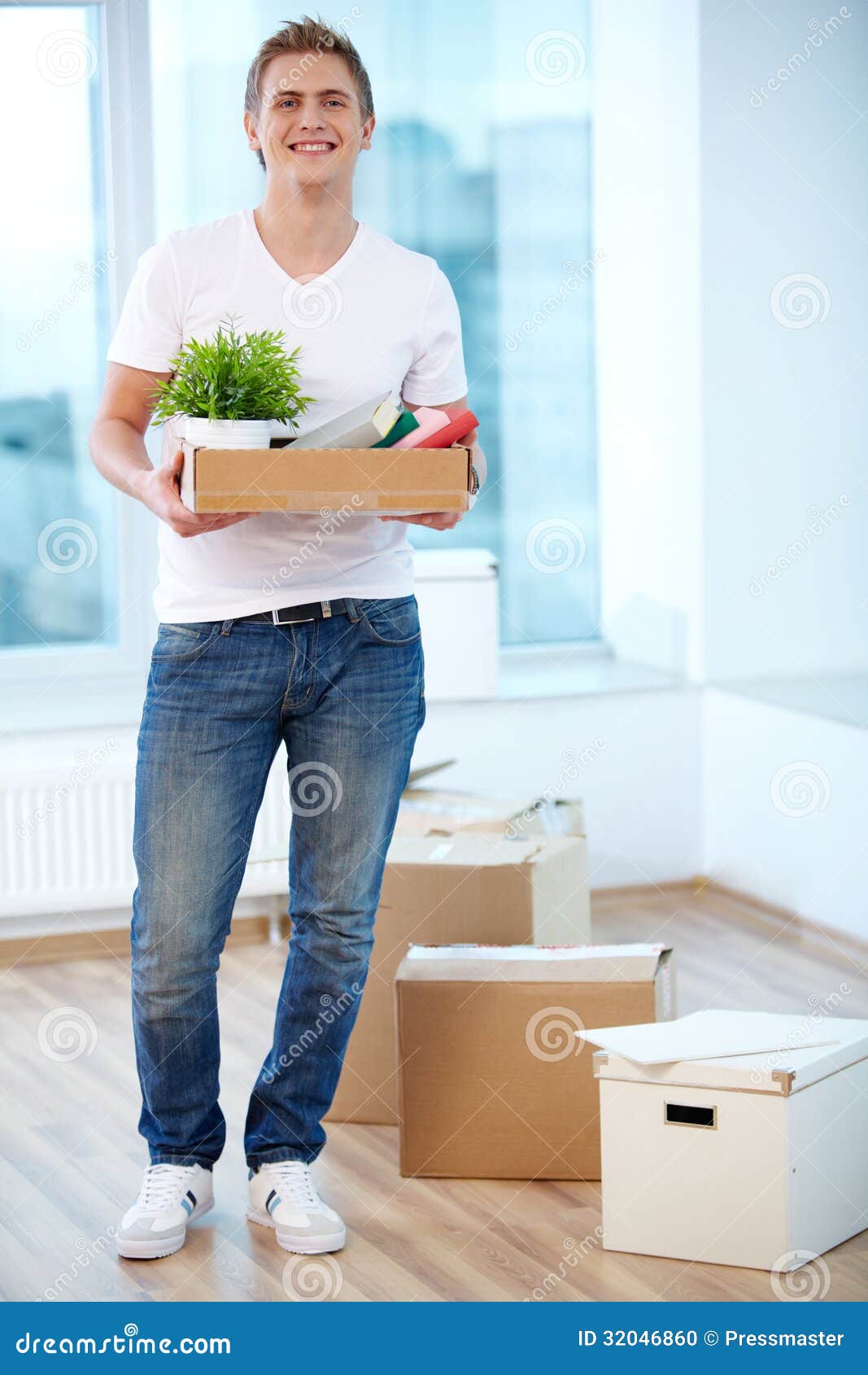Guy with boxes stock photo. Image of human, cheerful - 32046860