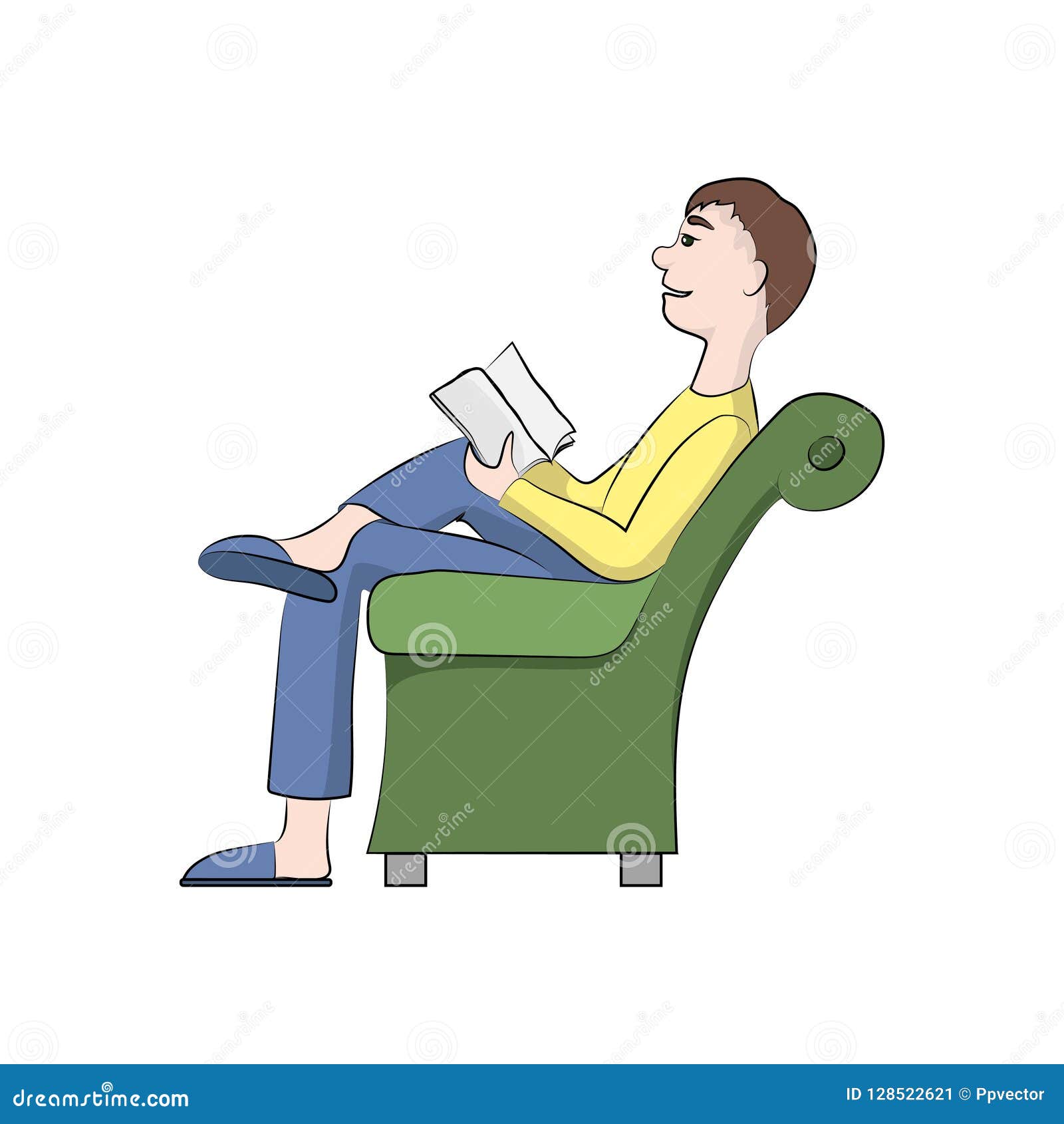 Guy, Boy Man is Reading a Book in the Chair. Vector Color Illustration ...