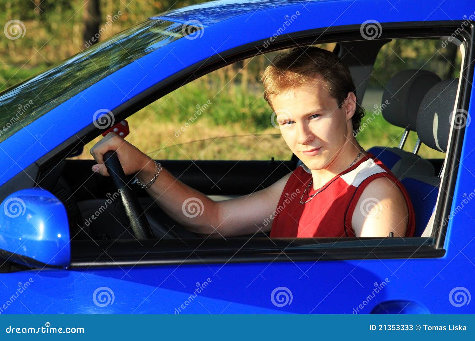 Guy in a car stock image. Image of young, portrait, blue - 21353333