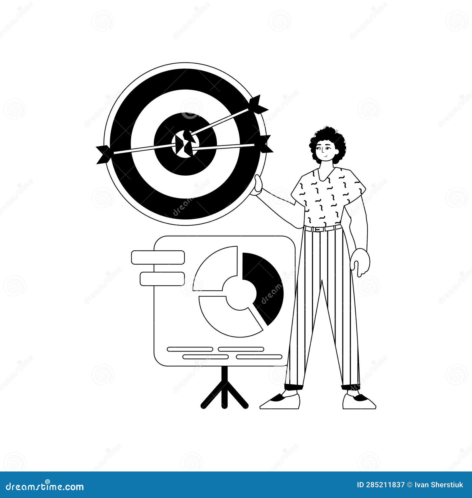 The Guy with the Chart . the Arrow Hits the Prey . Black and White ...