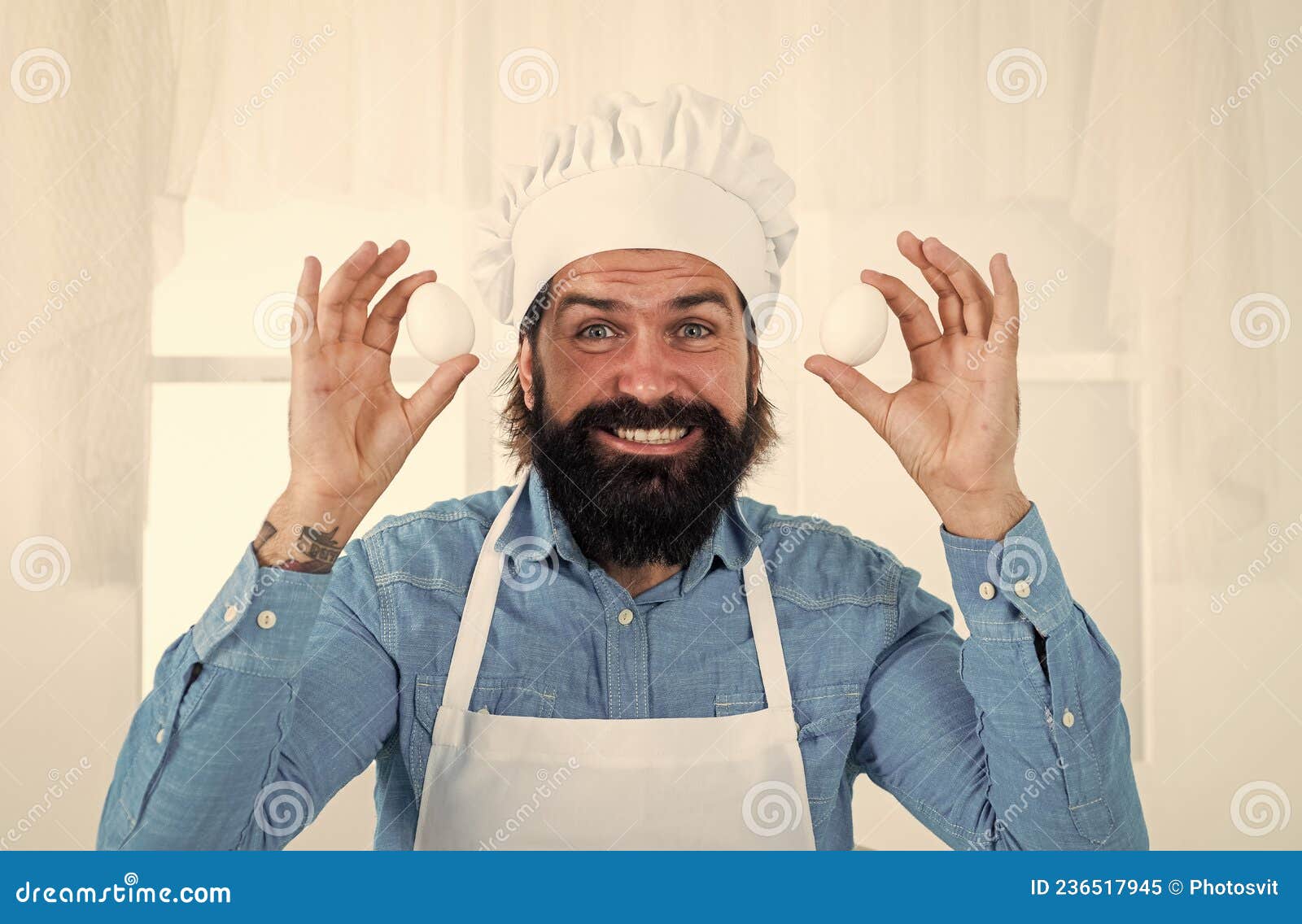 Guy Chef in Hat Prepare Eggs, How To Cook Egg Stock Image - Image of ...