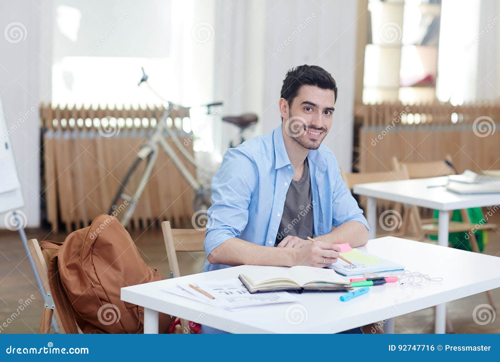 Guy in college stock photo. Image of desk, university - 92747716
