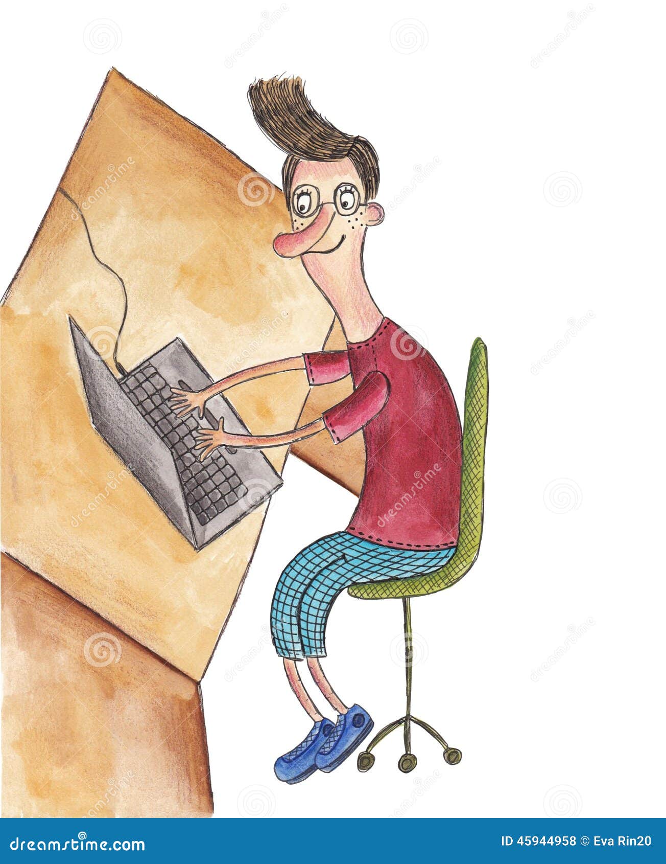 A guy at the computer stock illustration. Illustration of children ...