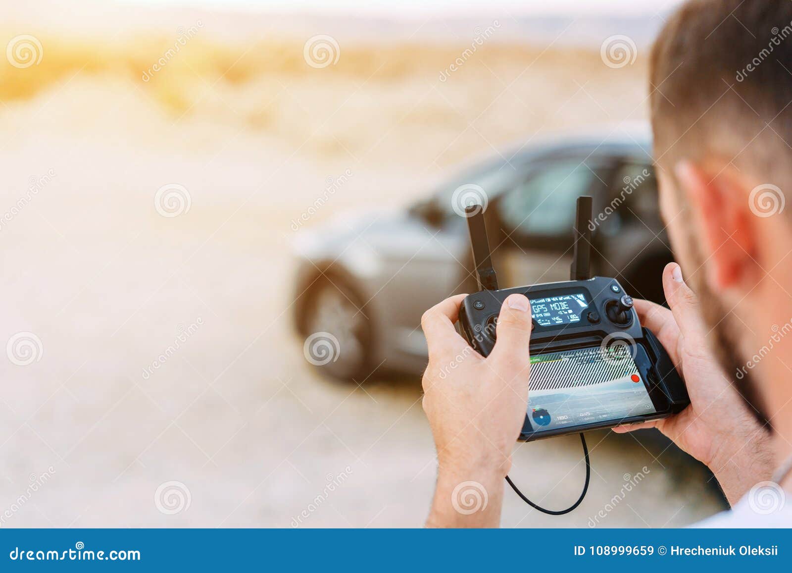 Guy Controls Drone with Remote Control Stock Image - Image of digital ...
