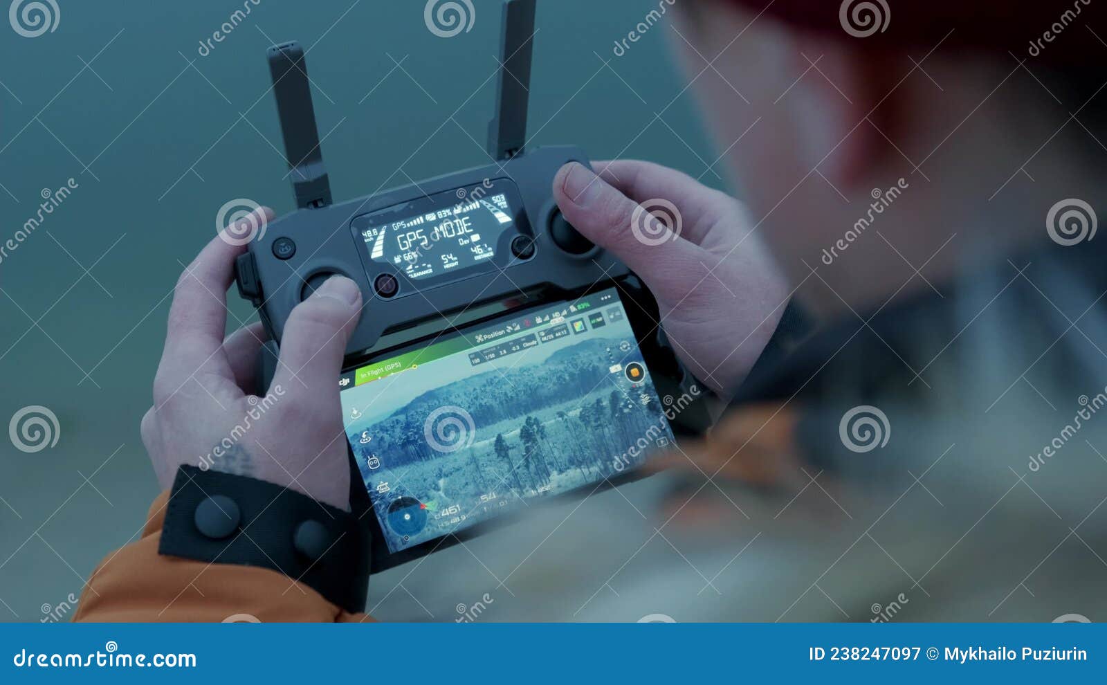 The Guy Controls the Drones. Remote Control of the Drone in Hands is ...