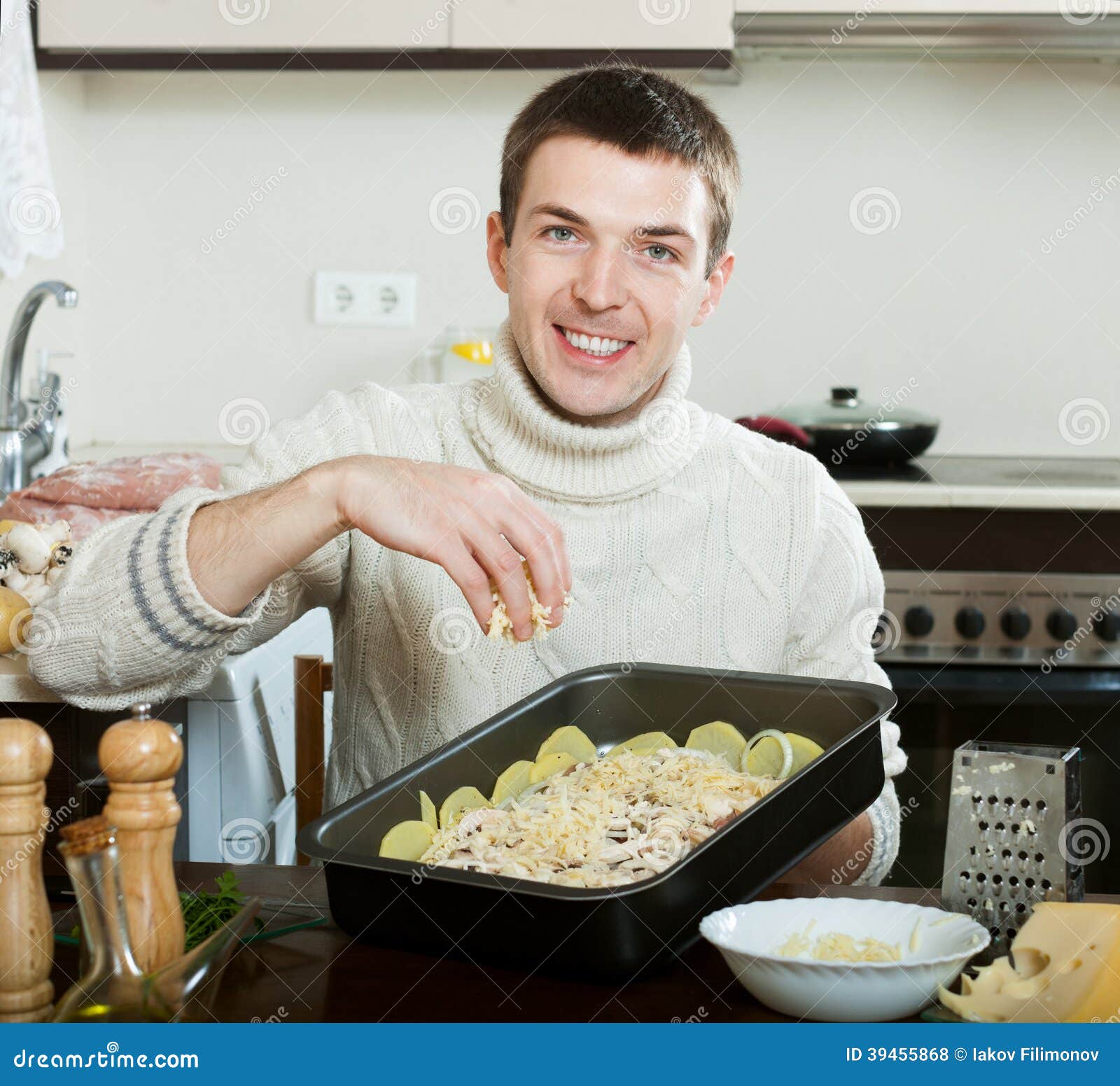 Guy Cooking French-style Meat at Kitchen Stock Photo - Image of cheese ...