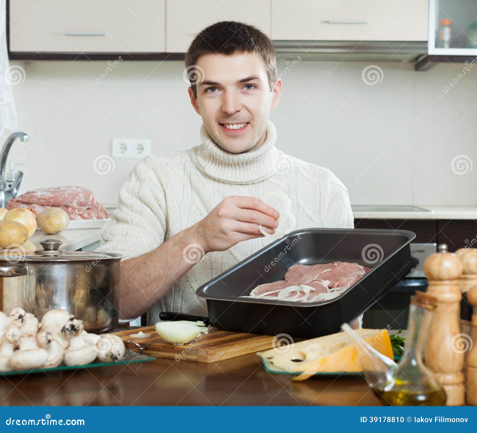 Guy cooking meat stock photo. Image of baking, prince - 39178810