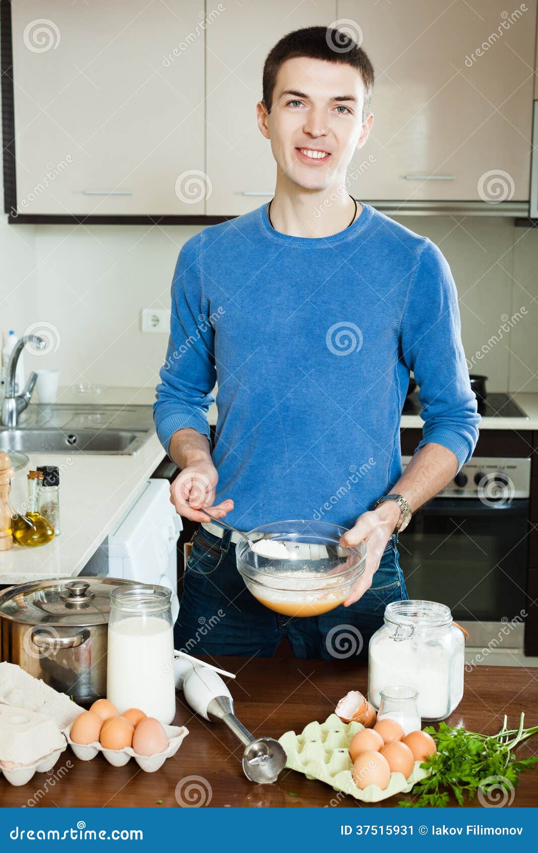 Guy Cooking Omelet with Flour Stock Image - Image of dinner, drink ...