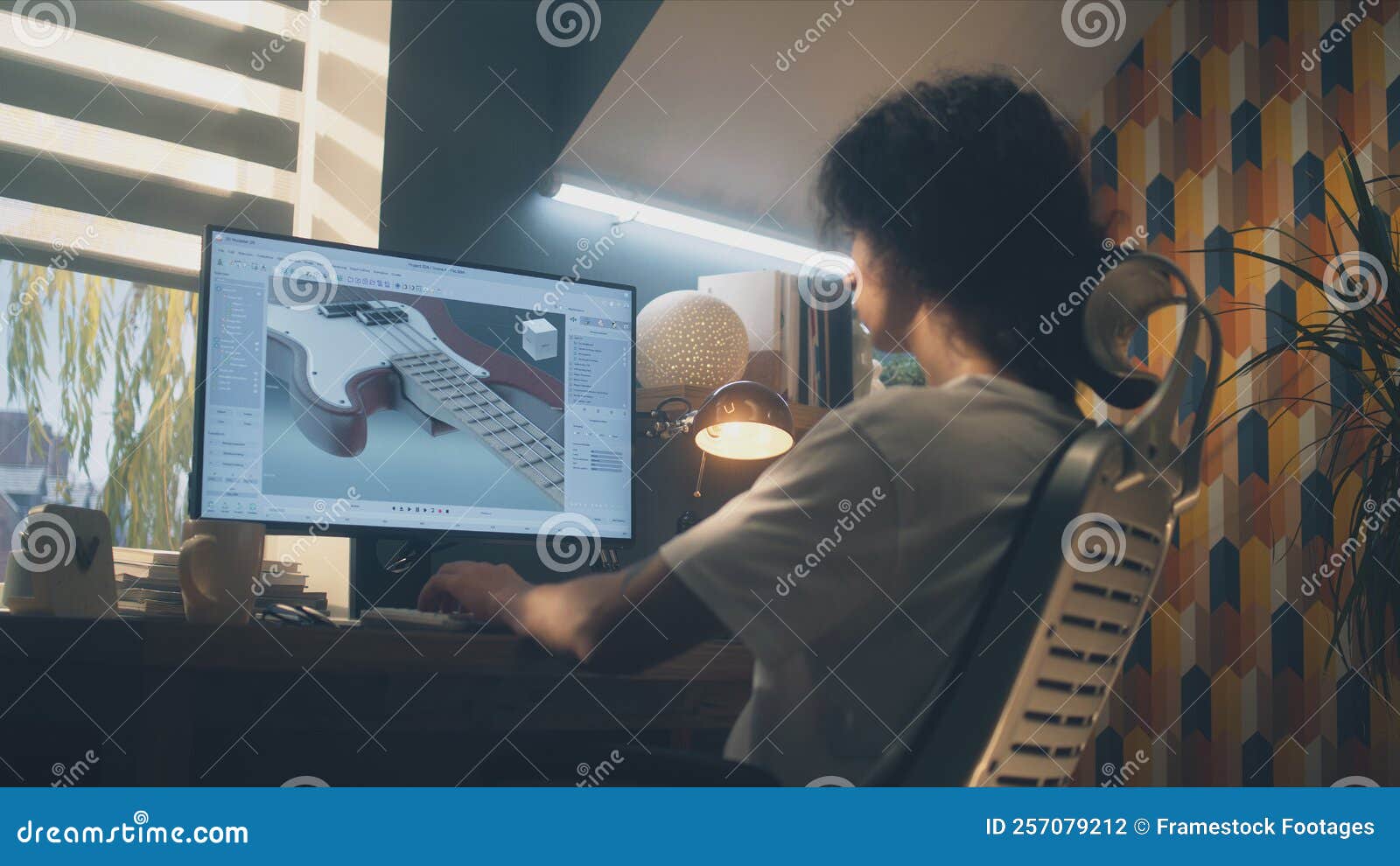 Guy Creating 3D Prototype of Guitar Stock Photo - Image of computer ...