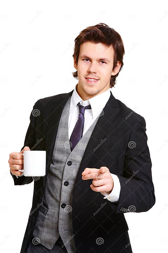 Guy with cup stock photo. Image of chief, adult, cheerful - 14731056