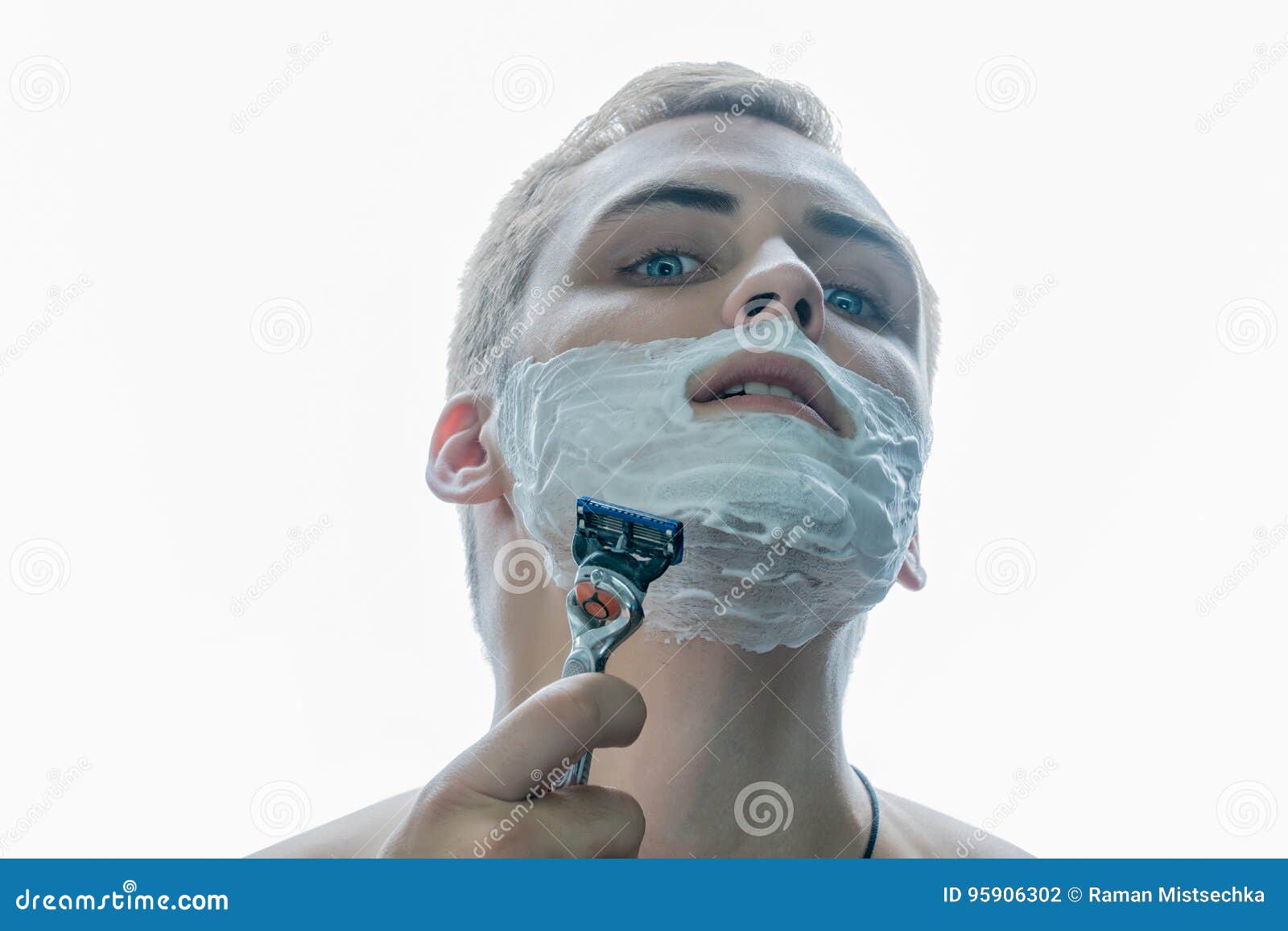 The Guy Cut His Cheek with a Razor. Monday Morning Stock Photo - Image ...