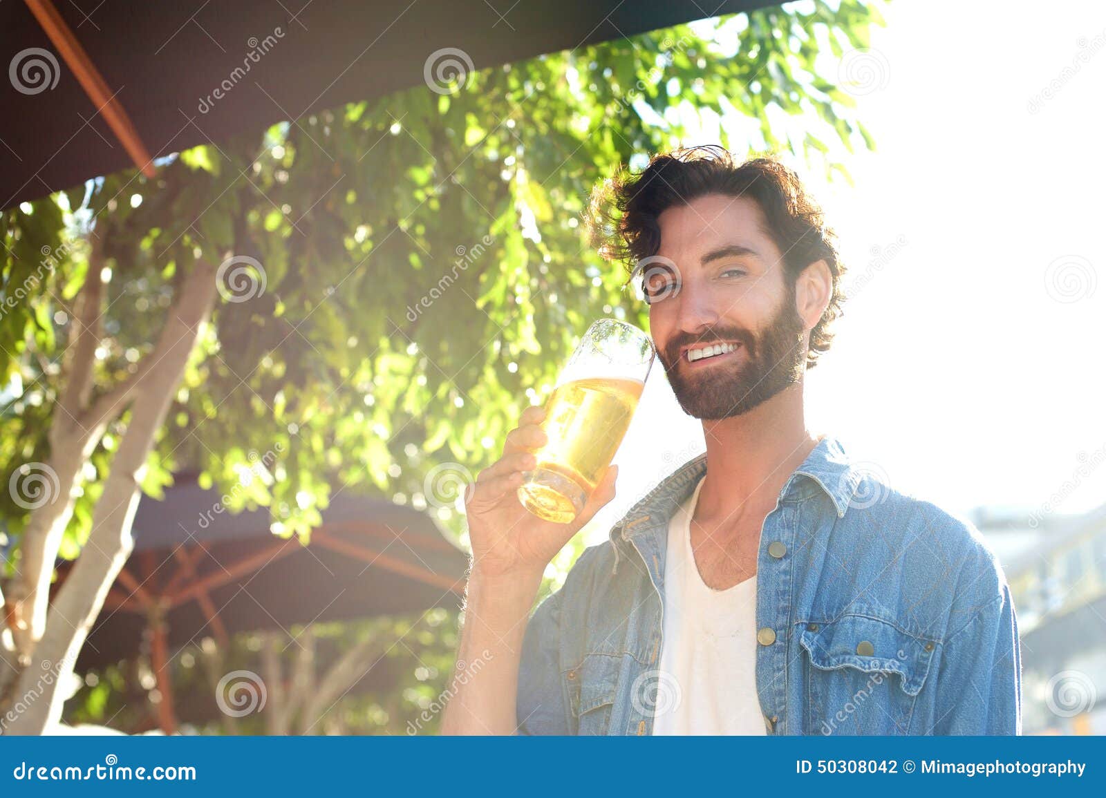 Guy Drinking Beer in Summer at Outdoor Bar Stock Photo - Image of cool ...