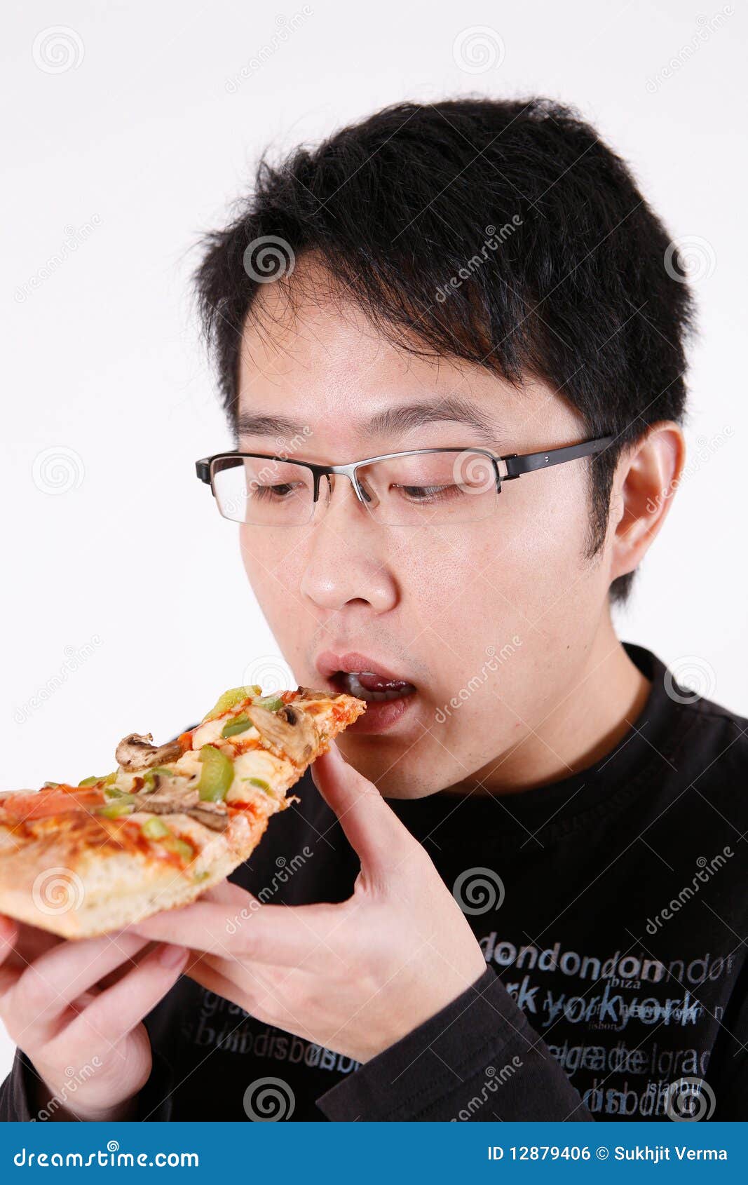 Guy eating pizza slice stock photo. Image of smiling - 12879406