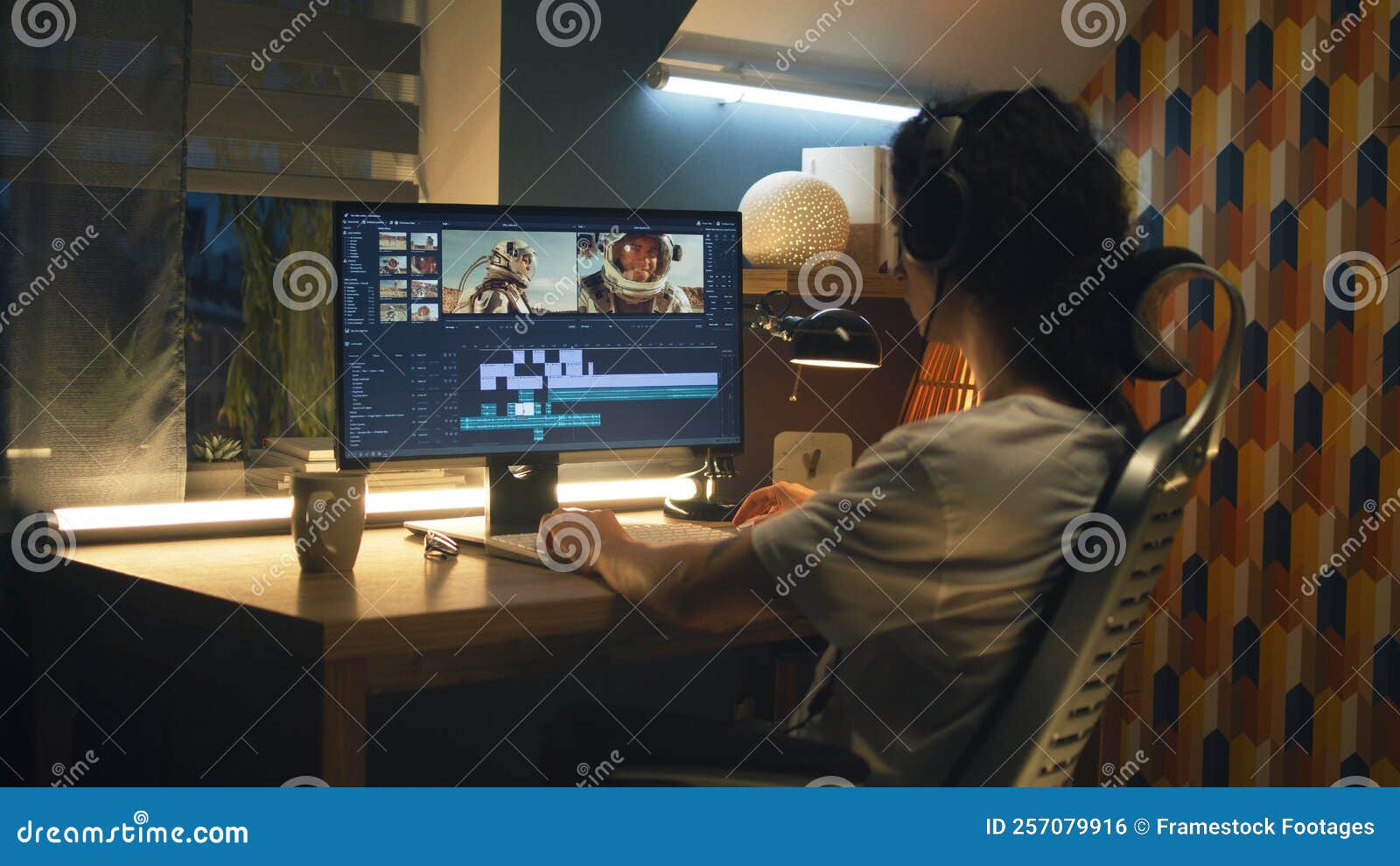 Guy Editing Video on Pc for Space Blog Stock Photo - Image of ...