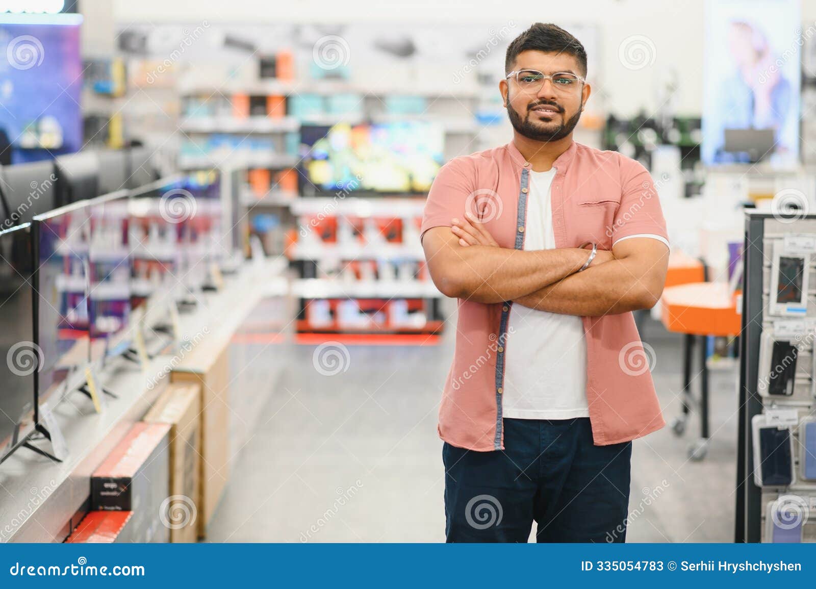 Indian Man in an Electronics Store Stock Image - Image of consumer ...