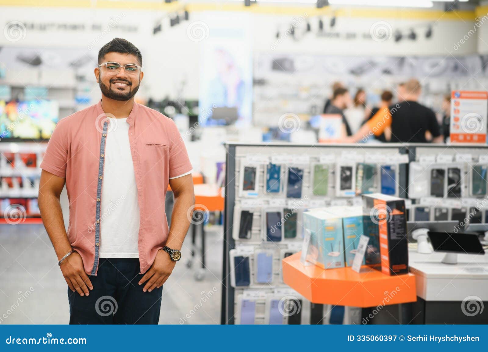 Indian Man in an Electronics Store Stock Image - Image of male, product ...