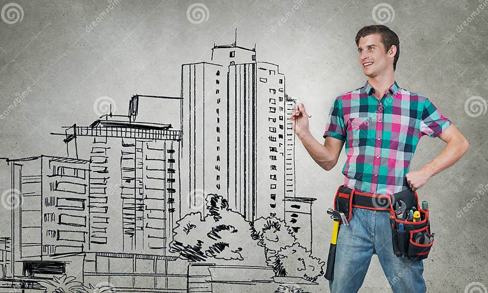 Guy Engineer Sketching His Ideas Stock Photo - Image of profession ...