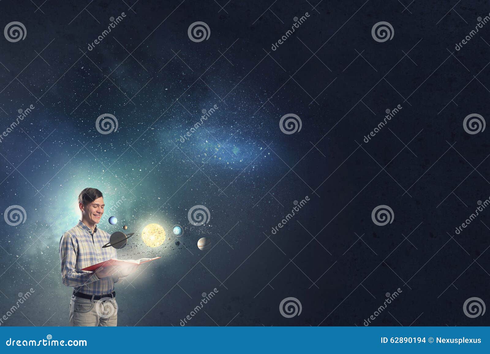Guy exploring space stock photo. Image of book, male - 62890194