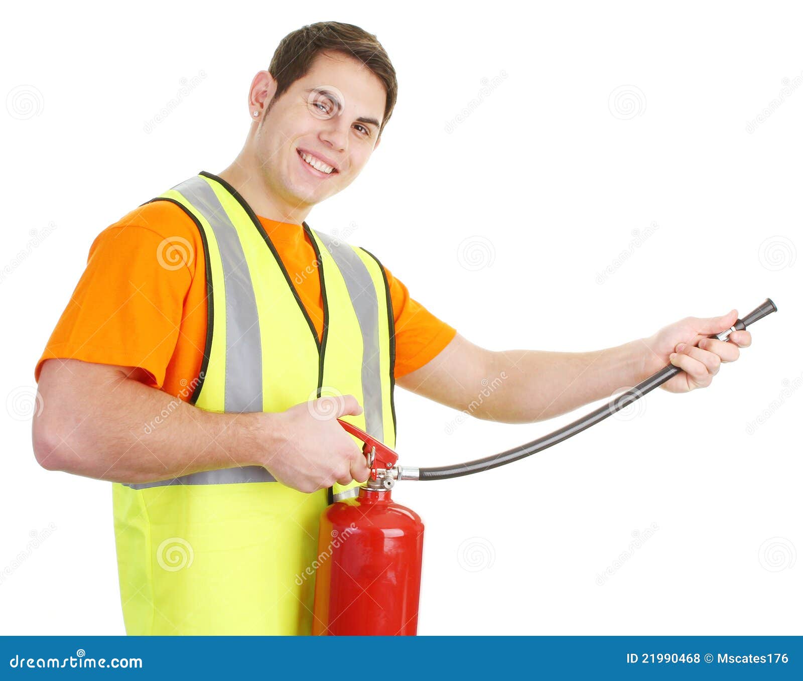 Guy with fire extinguisher stock photo. Image of construction - 21990468