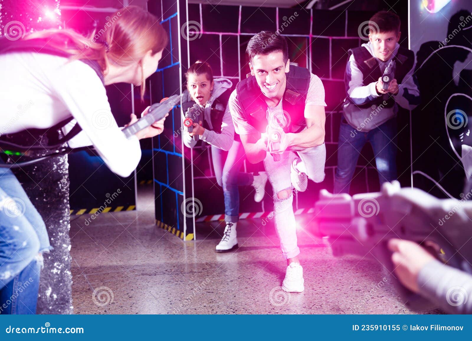 Guy With Friends Playing Laser Tag Stock Image Image Of Skirmish Popular 235910155