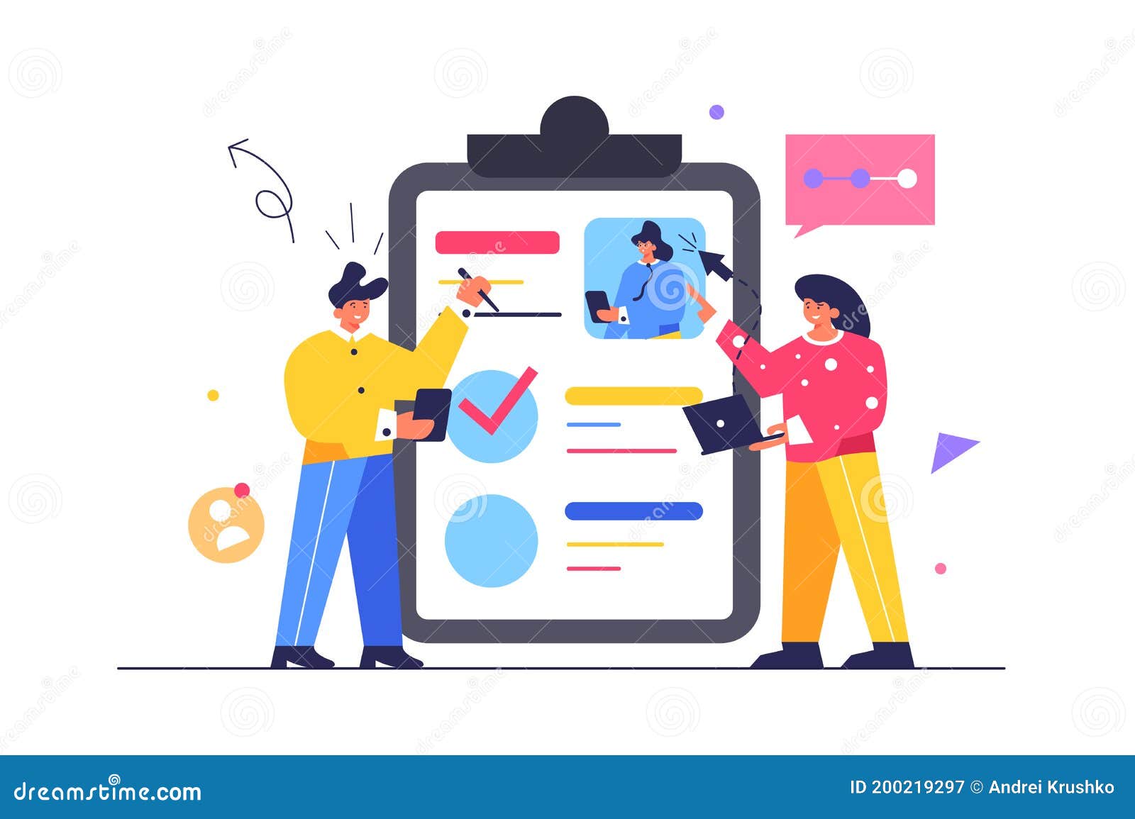 A Guy and a Girl Fill Out Documents on a Large Tablet Folder Stock ...