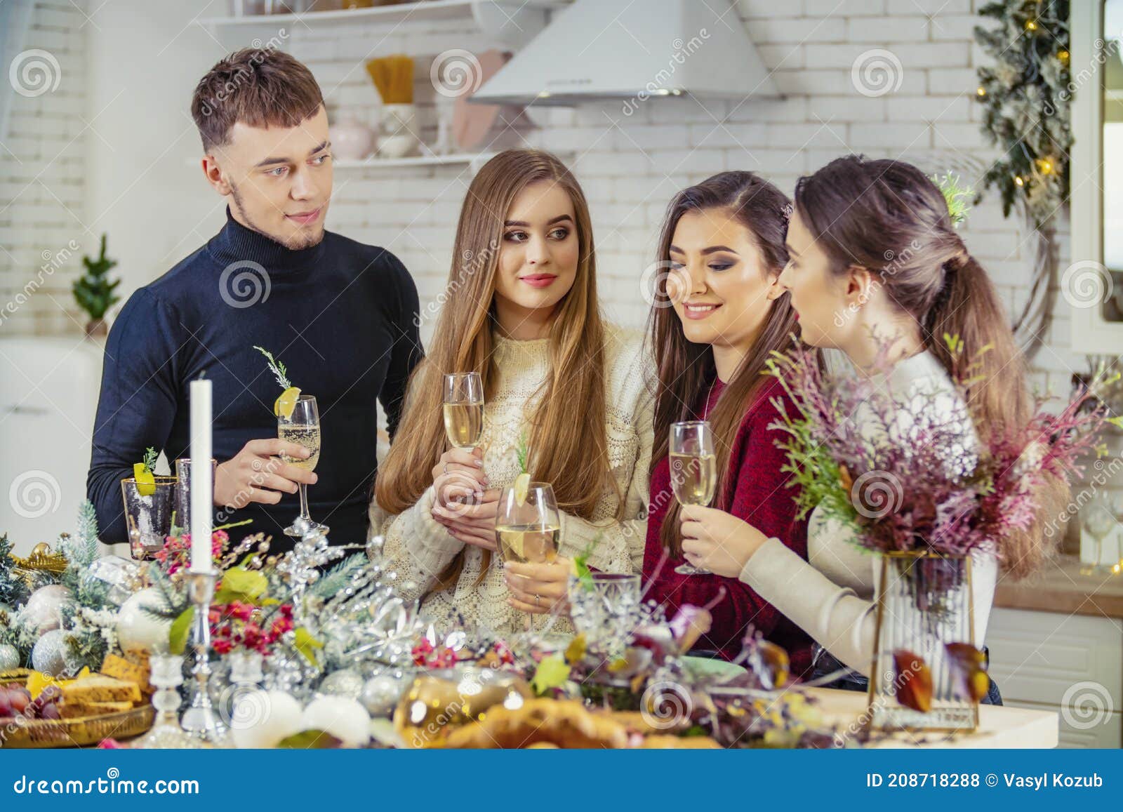 The Guy with the Girls Drinks Champagne Stock Photo - Image of relaxing ...