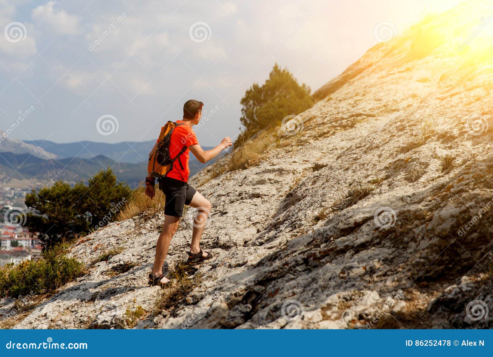 Guy going up on mountain stock photo. Image of nature - 86252478