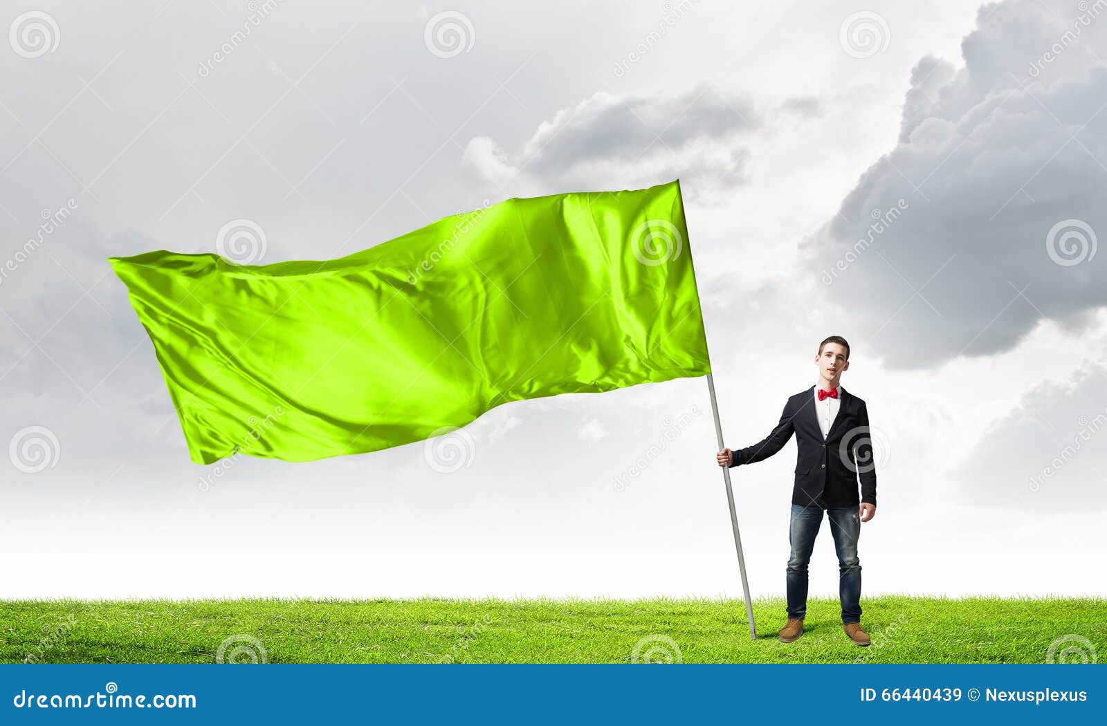 Guy with green flag stock image. Image of achieve, hope - 66440439
