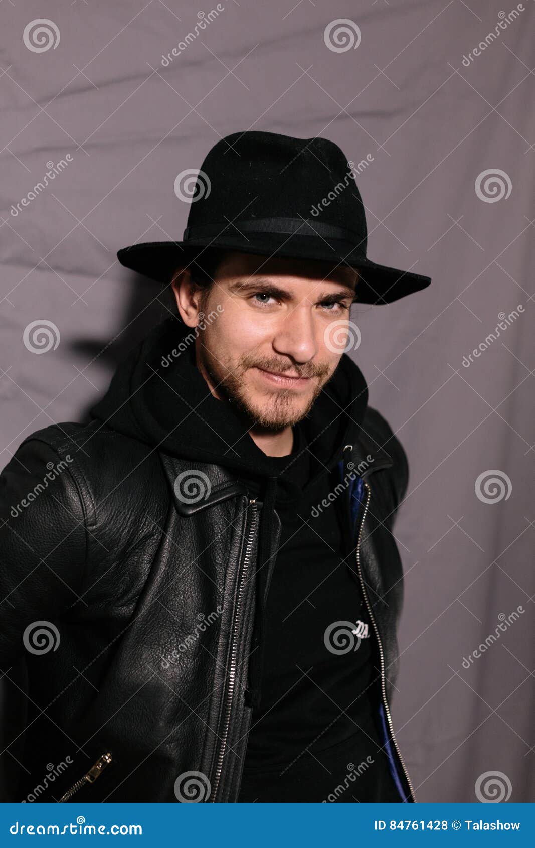 Guy in a Hat and Leather Jacket Stock Photo - Image of people, cool ...