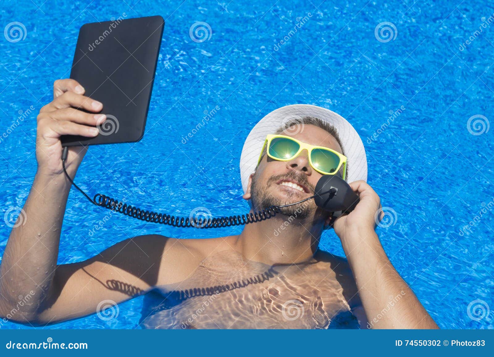Guy Having a Call from a Swimming Pool Stock Photo - Image of business ...