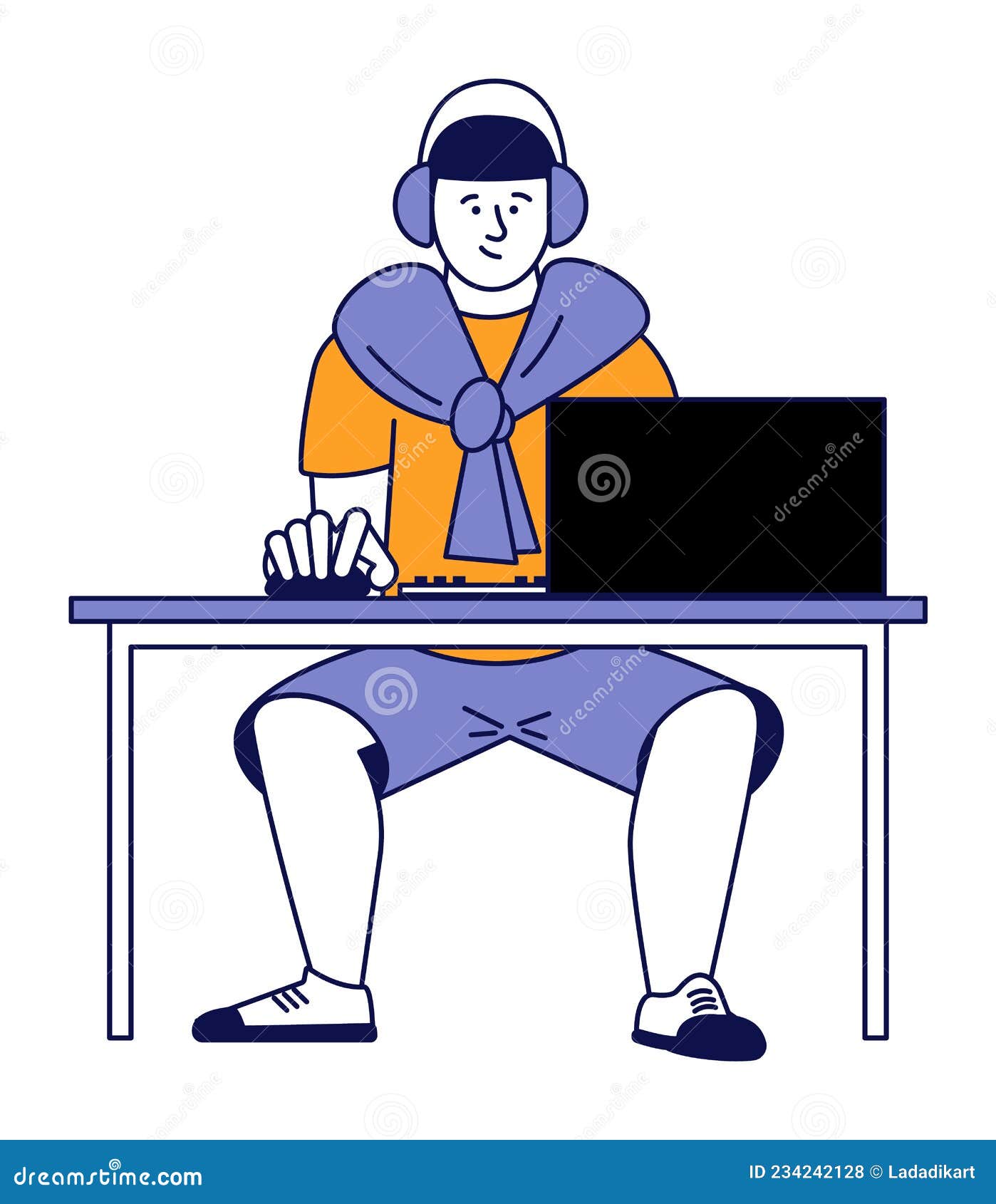 Guy in Headset Working at Computer. Boy Playing Games Stock Vector ...
