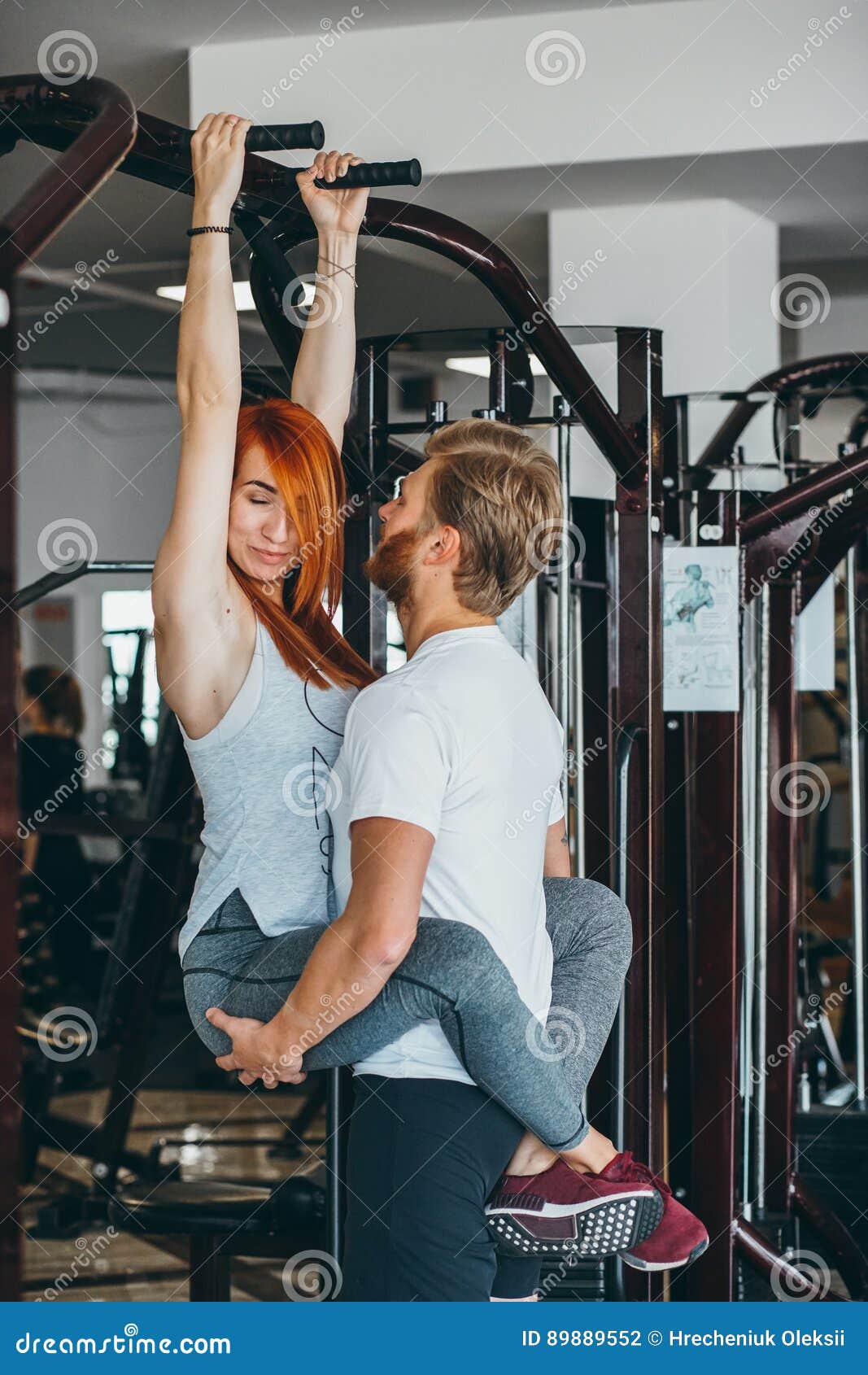 Guy Hepl Girlfriend on Training in Gym Stock Photo - Image of caucasian ...