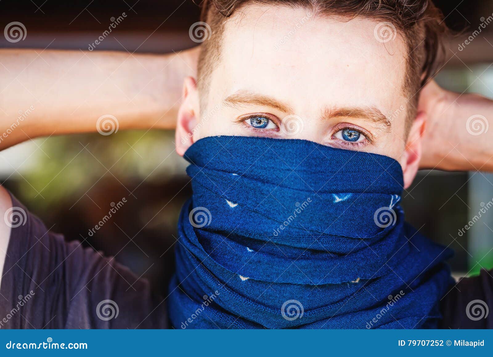 Guy with His Face Half Covered with Scarf Stock Photo - Image of male ...
