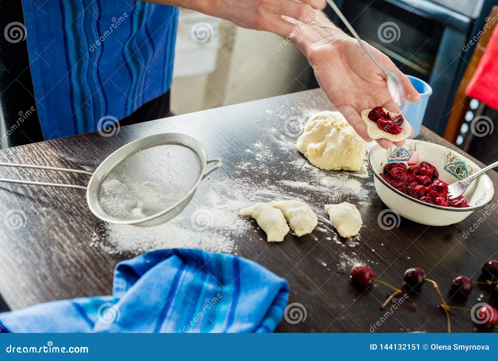 Guy in His Kitchen Preparing Dumplings Stock Image - Image of cherry ...