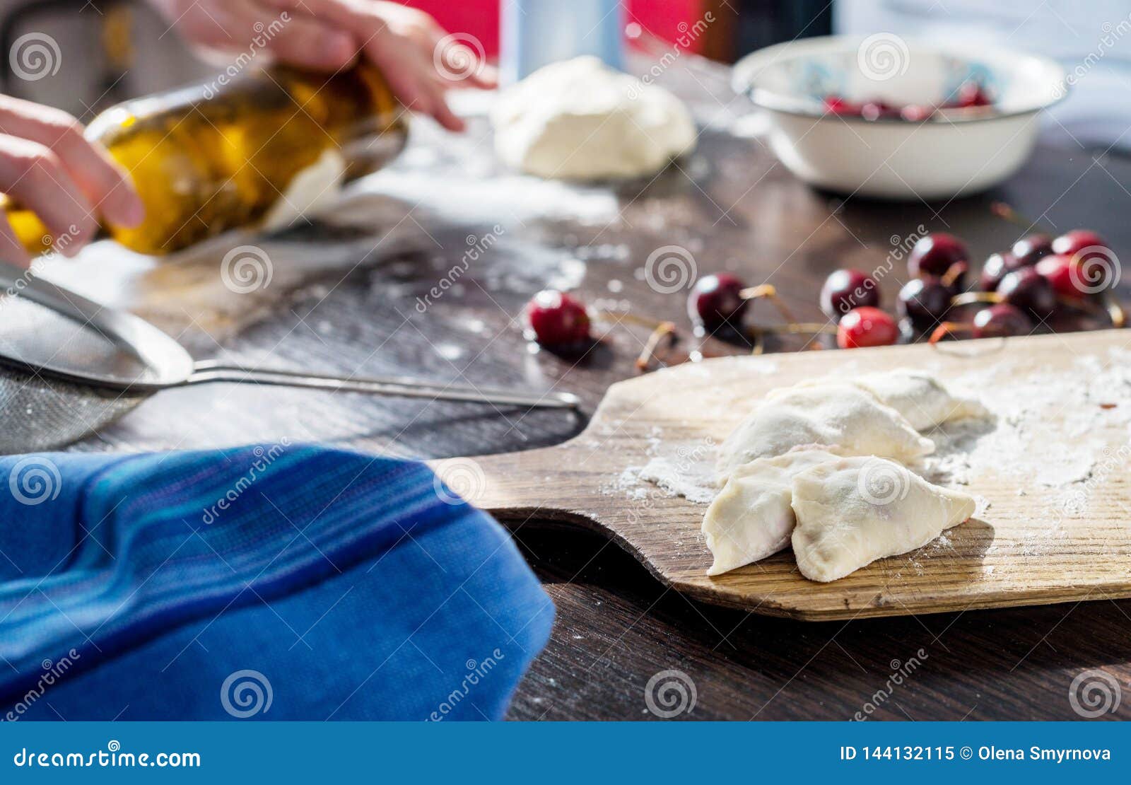 Guy in His Kitchen Preparing Dumplings Stock Image - Image of dessert ...