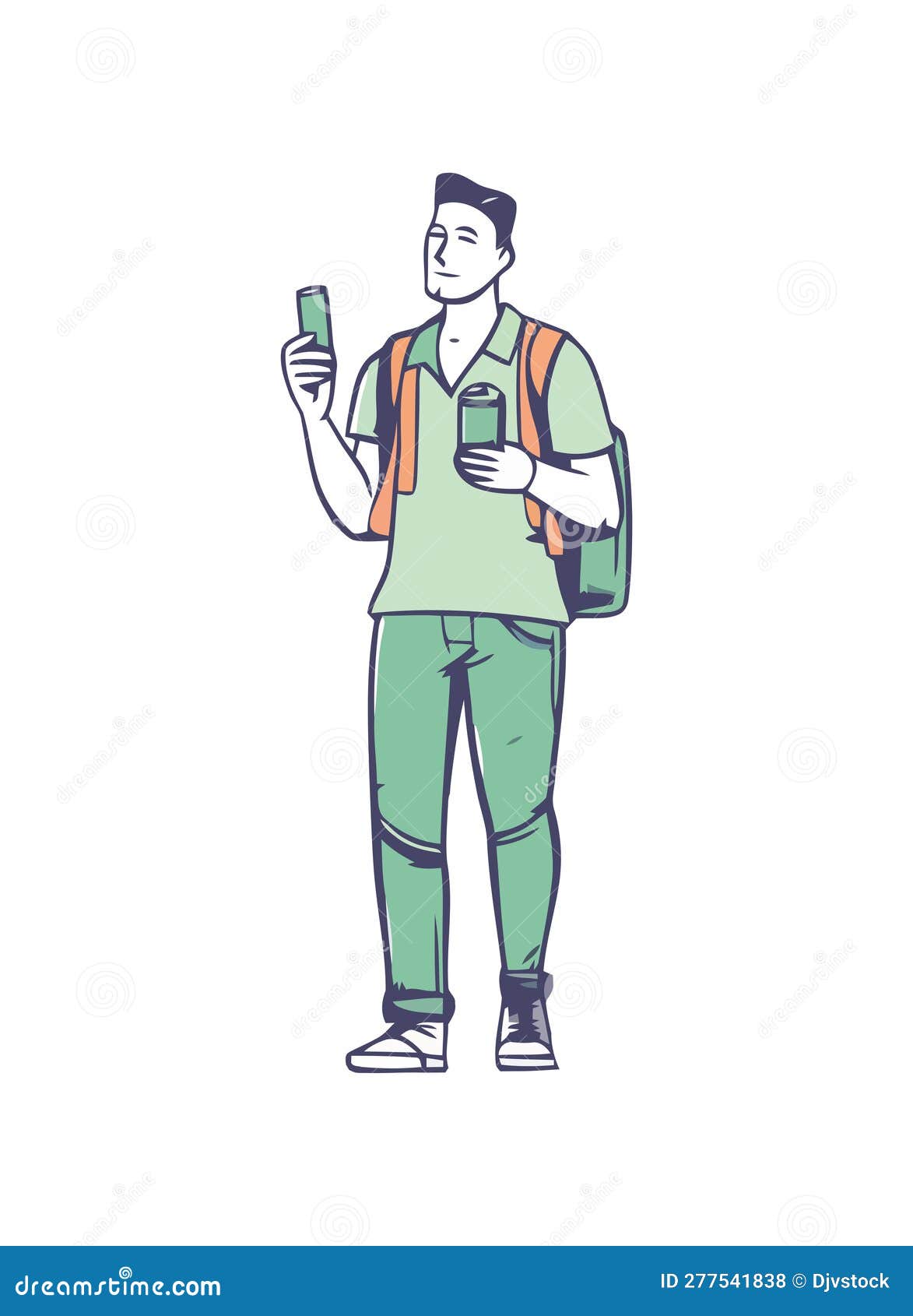 Guy Holding Backpack and Soda Stock Vector - Illustration of isolated ...