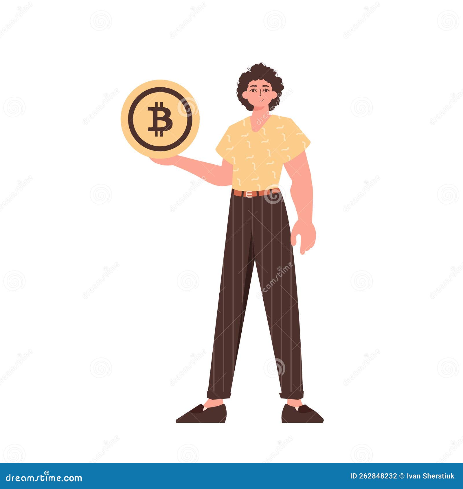 The Guy is Holding Bitcoin. Character with a Modern Style. Stock Vector ...