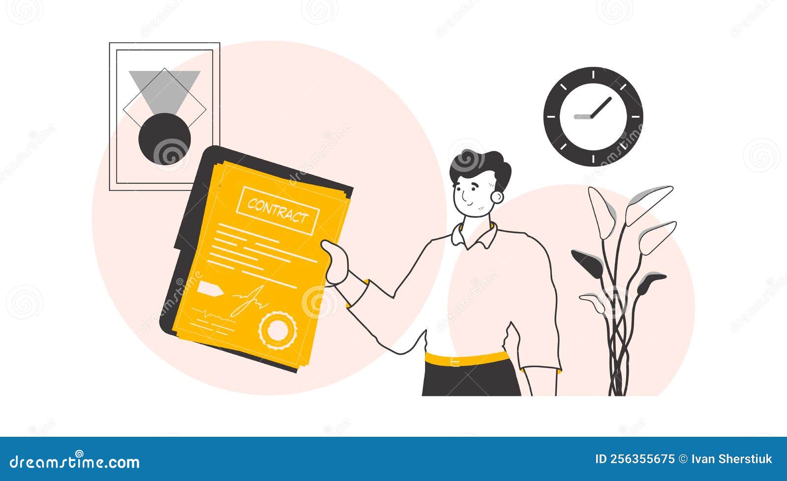 The Guy is Holding a Contract in His Hands. Linear Trendy Style. Vector ...