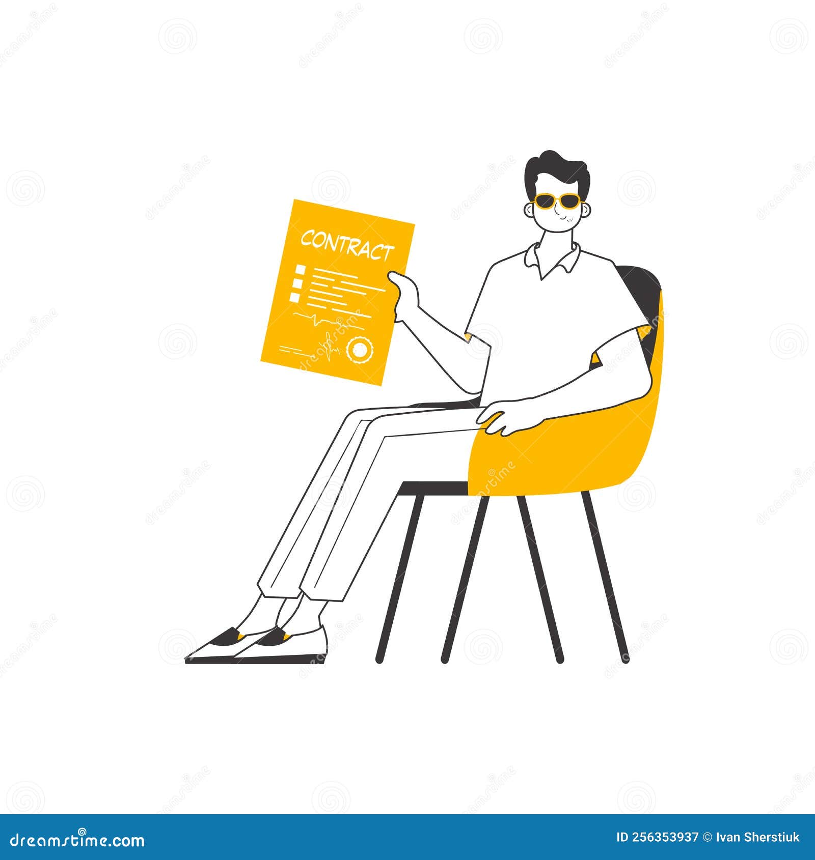 The Guy is Holding a Contract in His Hands. Minimalistic Linear Style ...