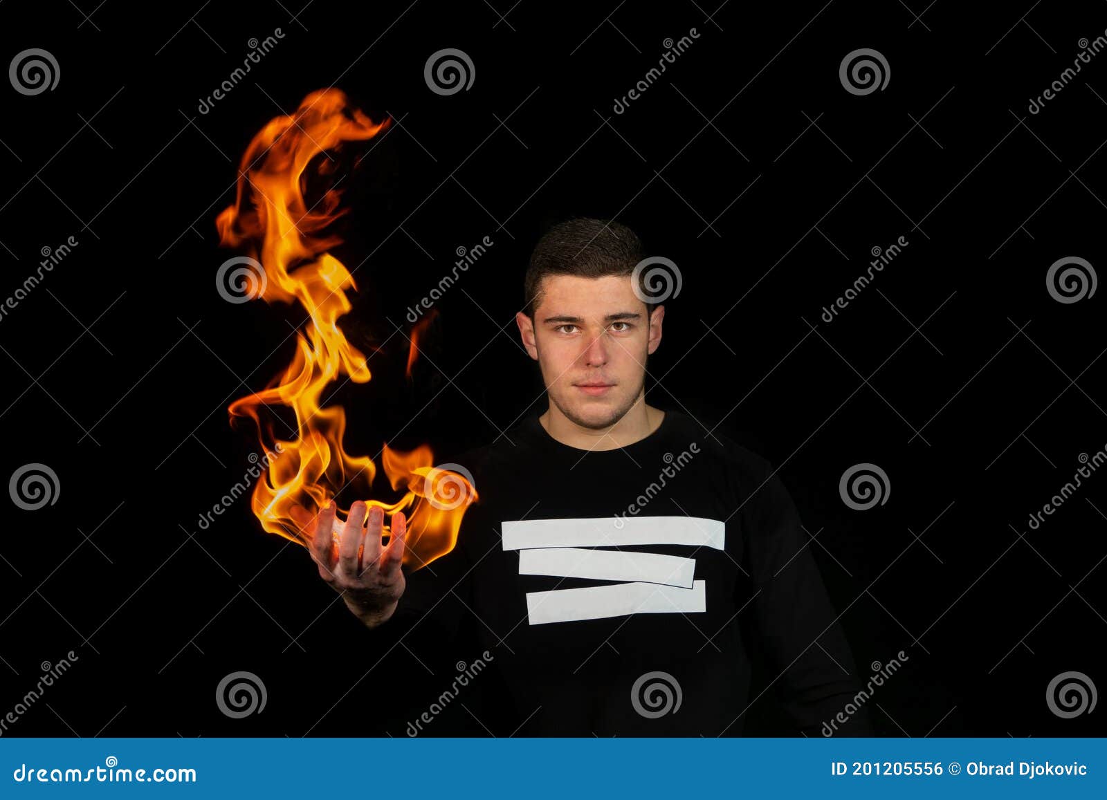 Guy Holding Flame in His Hand. Stock Photo - Image of hand, portrait ...