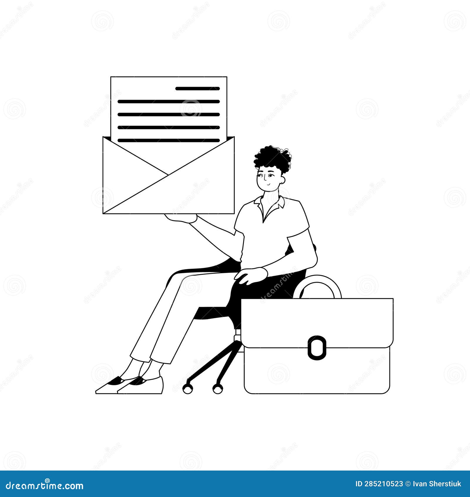 The Guy is Holding a Letter . Subject of Important Message . Black and ...