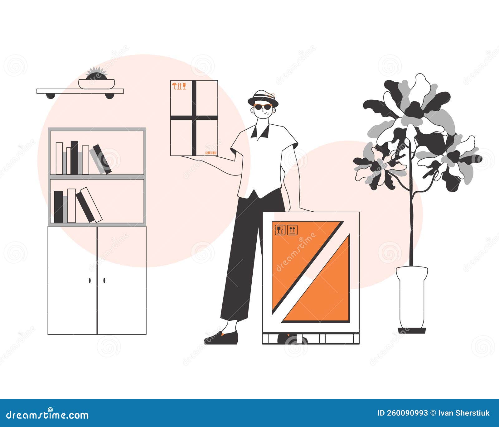 The Guy is Holding a Package. Parcel Provider. Linear Modern Style ...