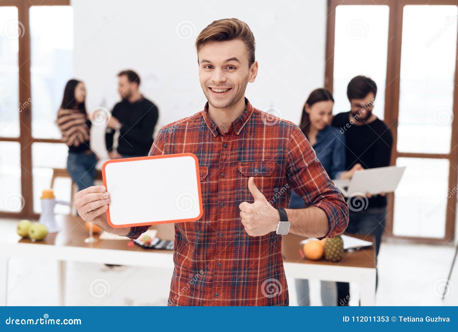 The Guy is Holding a White Board. Stock Image - Image of board ...