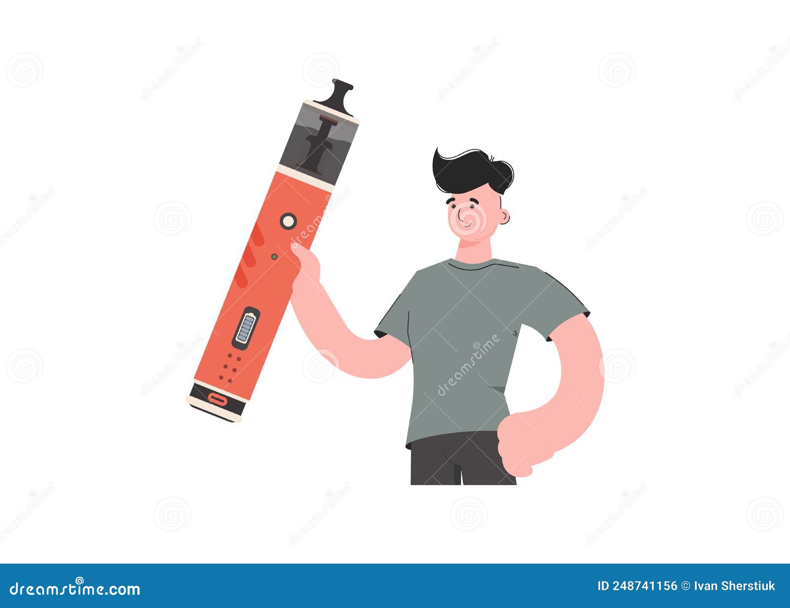 The Guy Holds in His Hands a System for Vaping. Flat Style. Isolated on ...