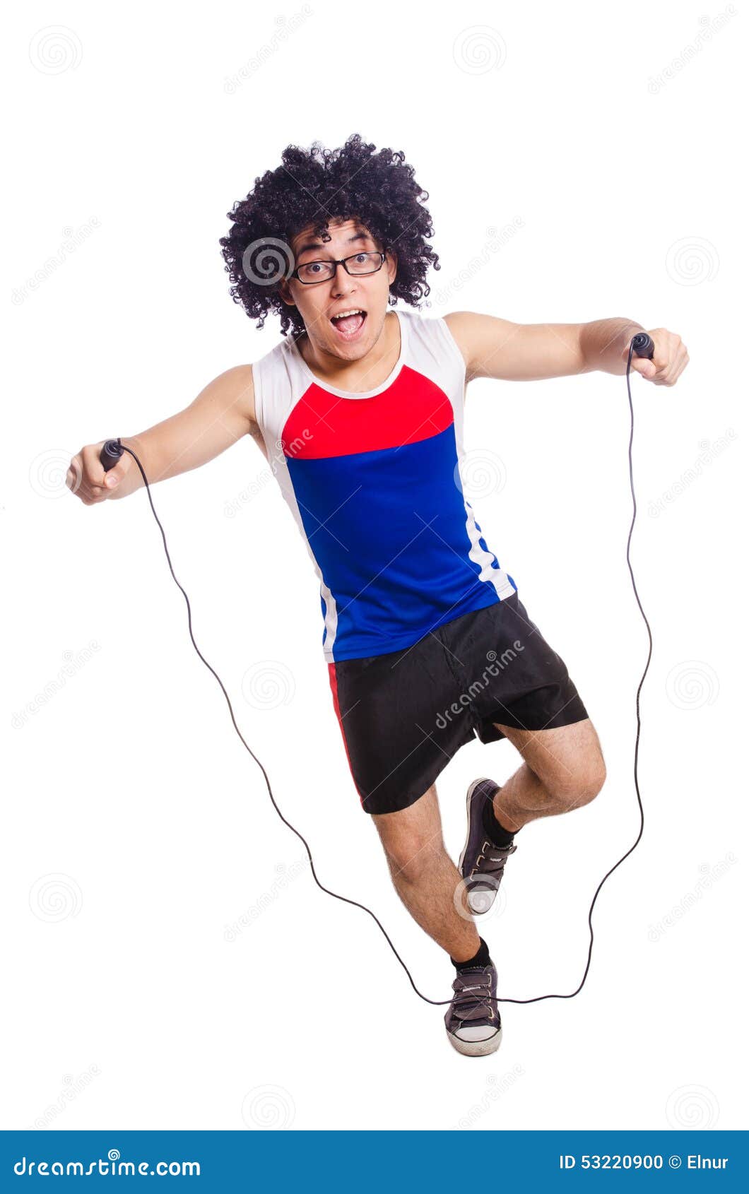 Guy Jumps with Skipping Rope Isolated on White Stock Photo - Image of ...
