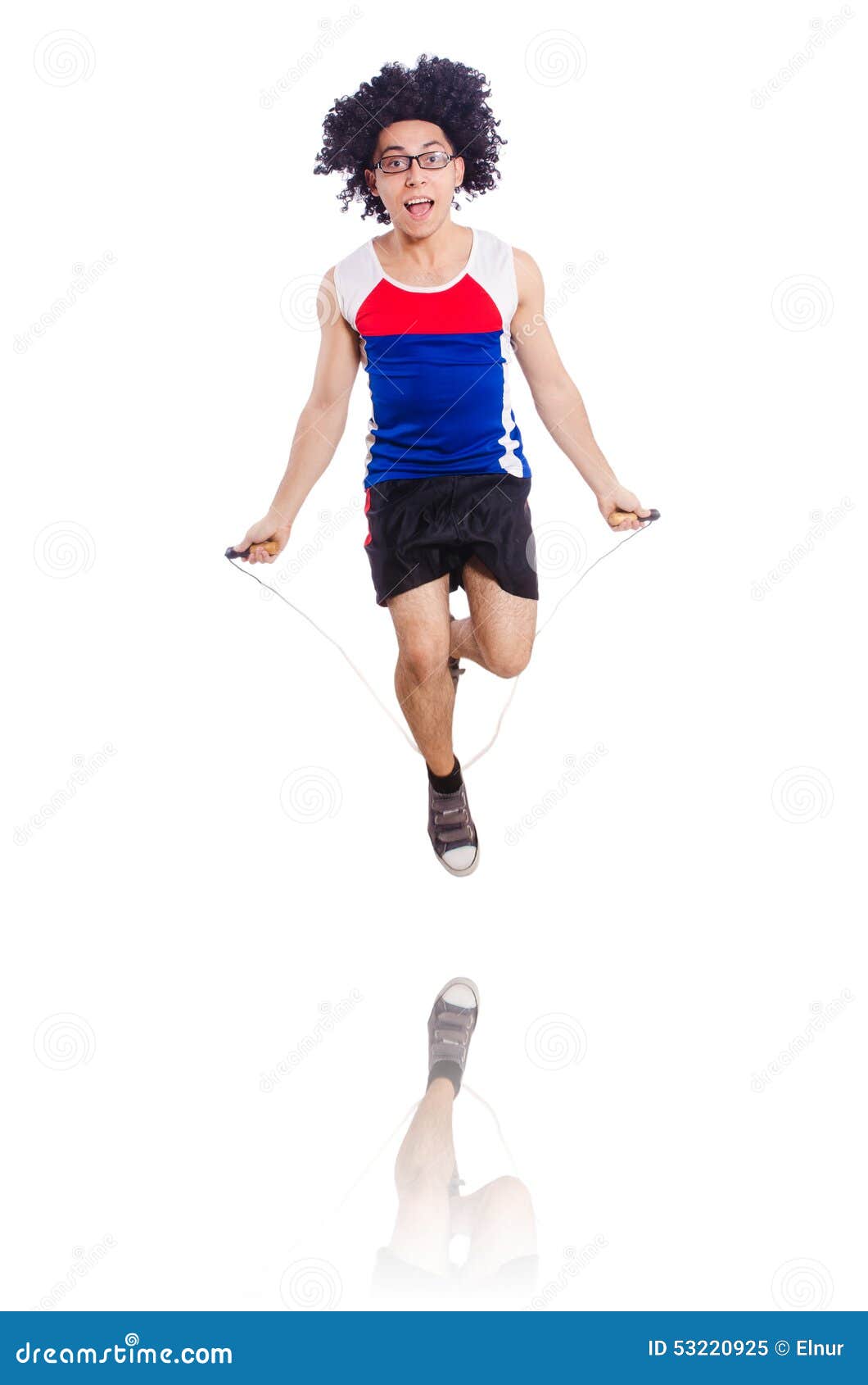 Guy Jumps with Skipping Rope Isolated on White Stock Image - Image of ...
