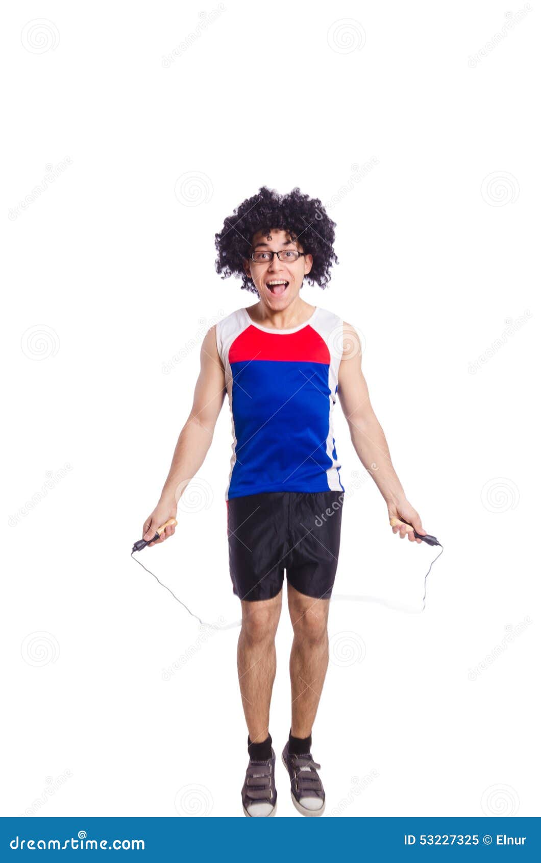 Guy Jumps with Skipping Rope Isolated on White Stock Image - Image of ...